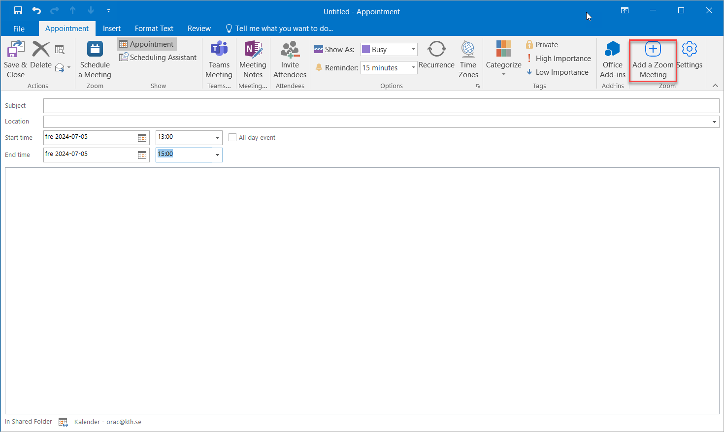 Schedule and invite participants to Zoom | KTH Intranet